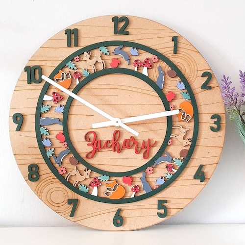 Woodland Themed Personalised Clock. Wall Art Time Teller. - Etsy