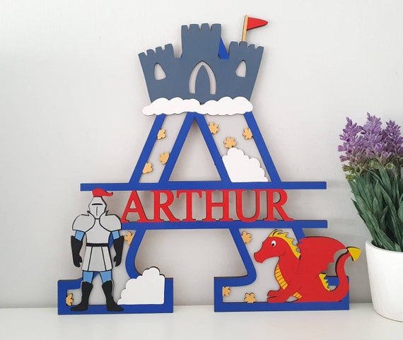 Personalised Knight Dragon and Castle Door Wall Sign Letter. | Etsy