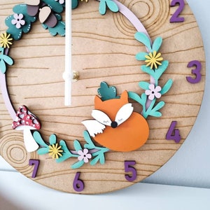 Woodland Fox Themed Wall Clock. Bedroom, Nursery Art, Time Teller. - Etsy