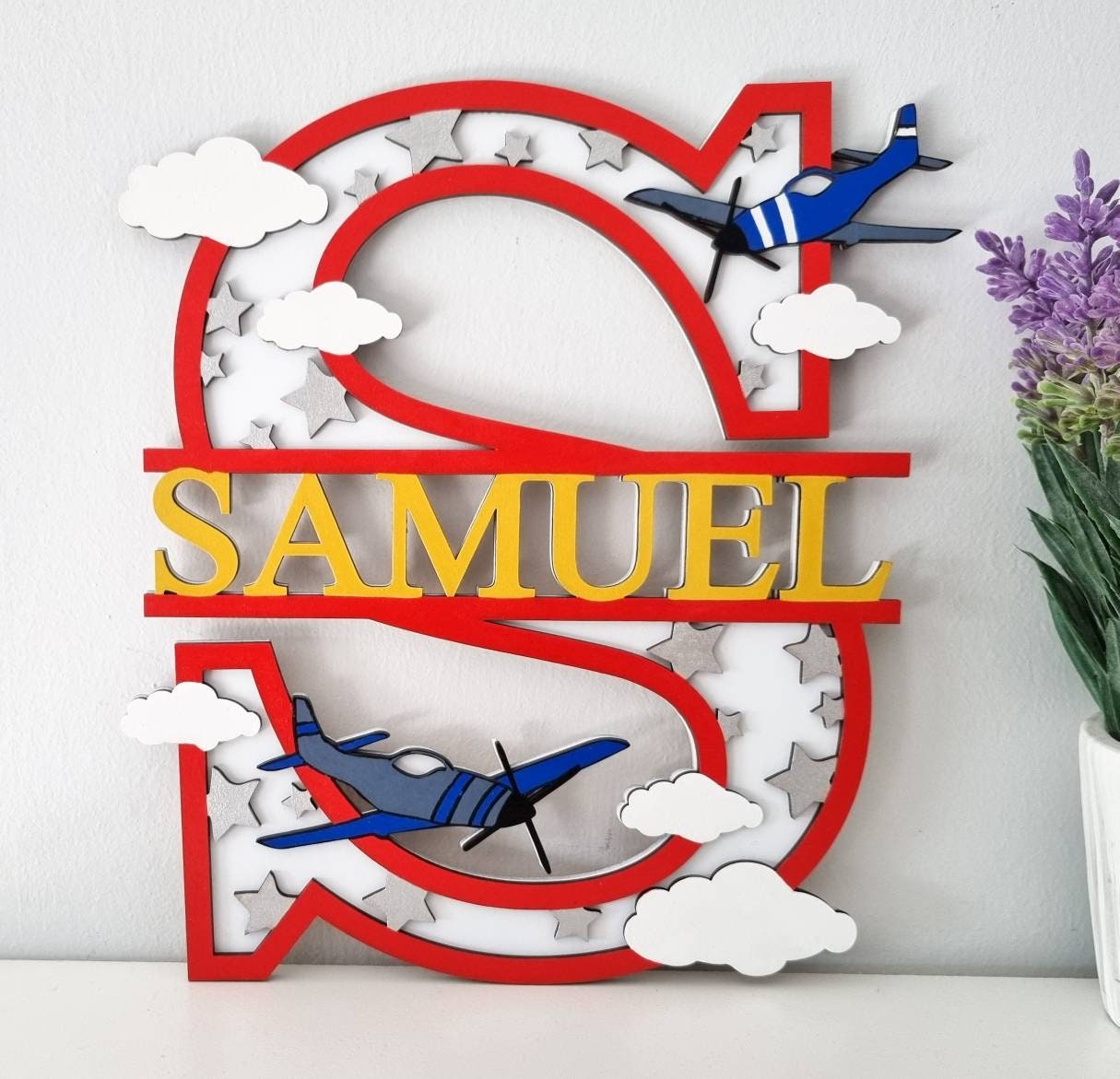 Personalised Aeroplane Themed Letter. Plane Bedroom Decoration Initial ...