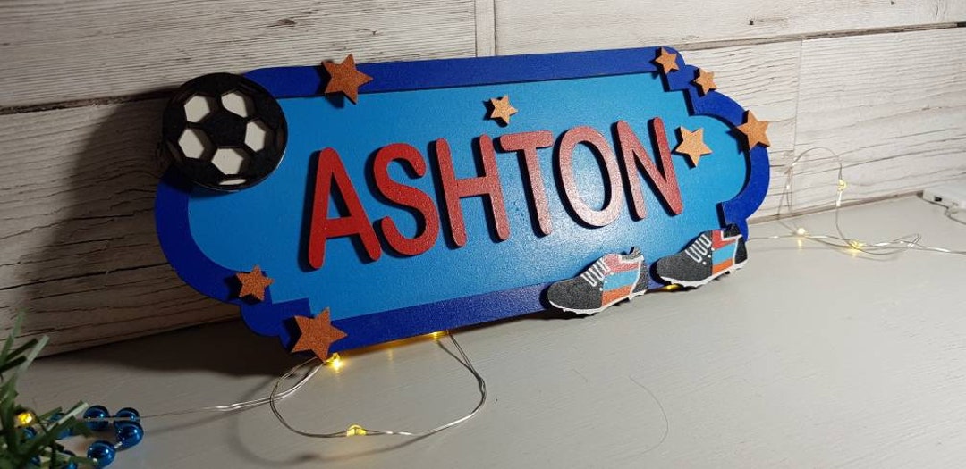 Football Themed Personalised Wooden Door Signs. Children's Bedroom Name ...