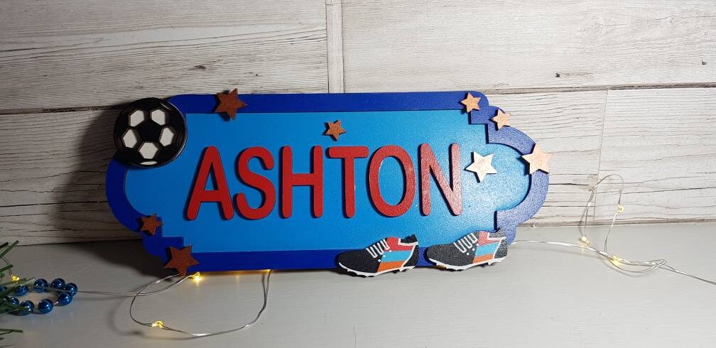 Football Themed Personalised Wooden Door Signs. Children's Bedroom Name ...