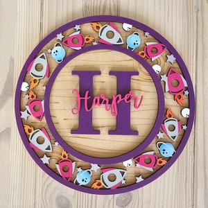 Personalised Space Rocket Circle Plaque. Wall Art, Door Name Sign - Etsy