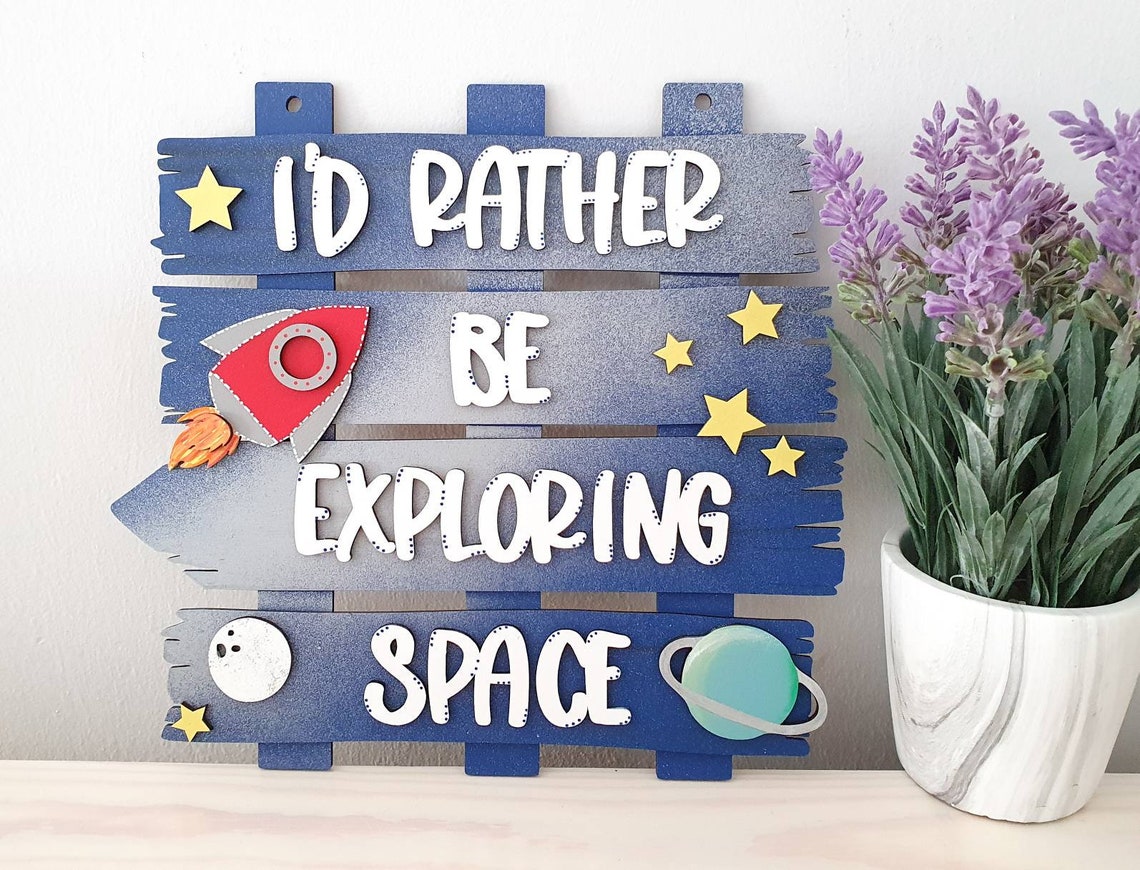 Space Themed Pallet Sign. Quirky Children's Wall Art. - Etsy