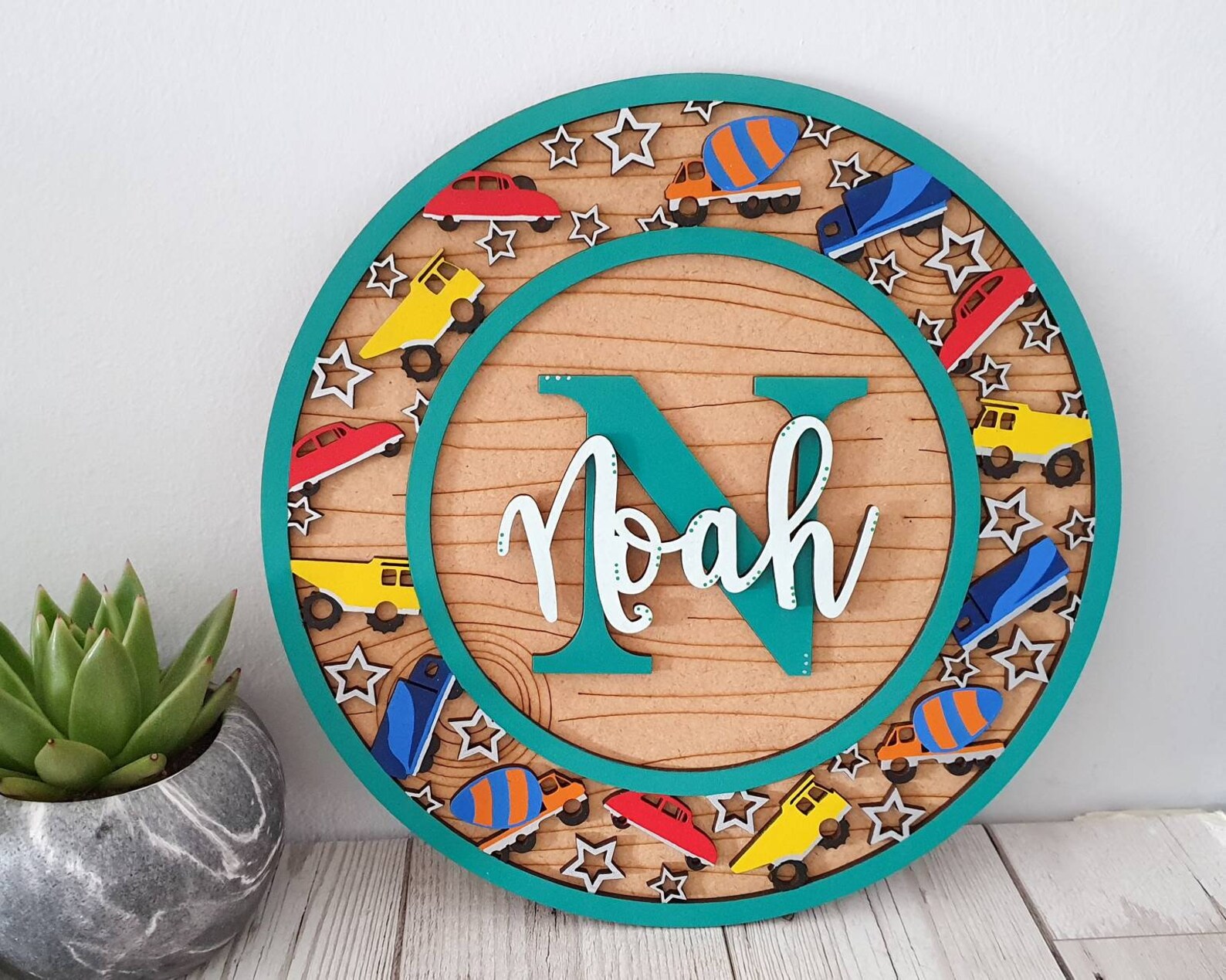 Personalised Vehicles Circle Plaque. Construction / Transport Wall Art ...