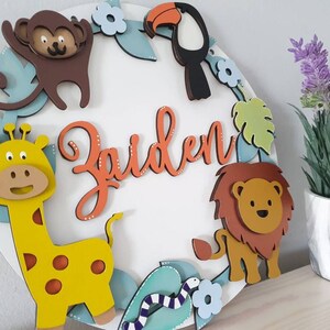 Personalised Jungle / Safari Animals Wreath. Monkey, Lion and Giraffe ...