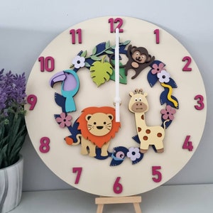 CLOCK Jungle / Safari Animals Clock. Monkey, Lion and Giraffe Bedroom ...