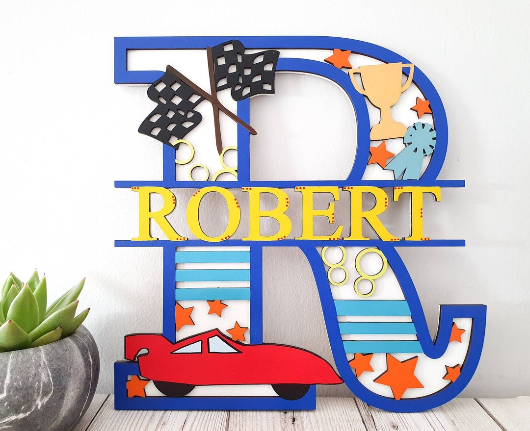 Personalized Racing Car Letter: Hand-painted Bedroom Wall Decor - Etsy