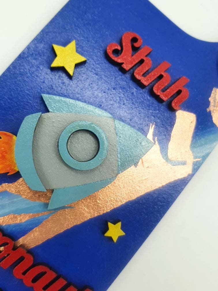 Space themed door hanger. Astronaut sleeping do not disturb | Etsy