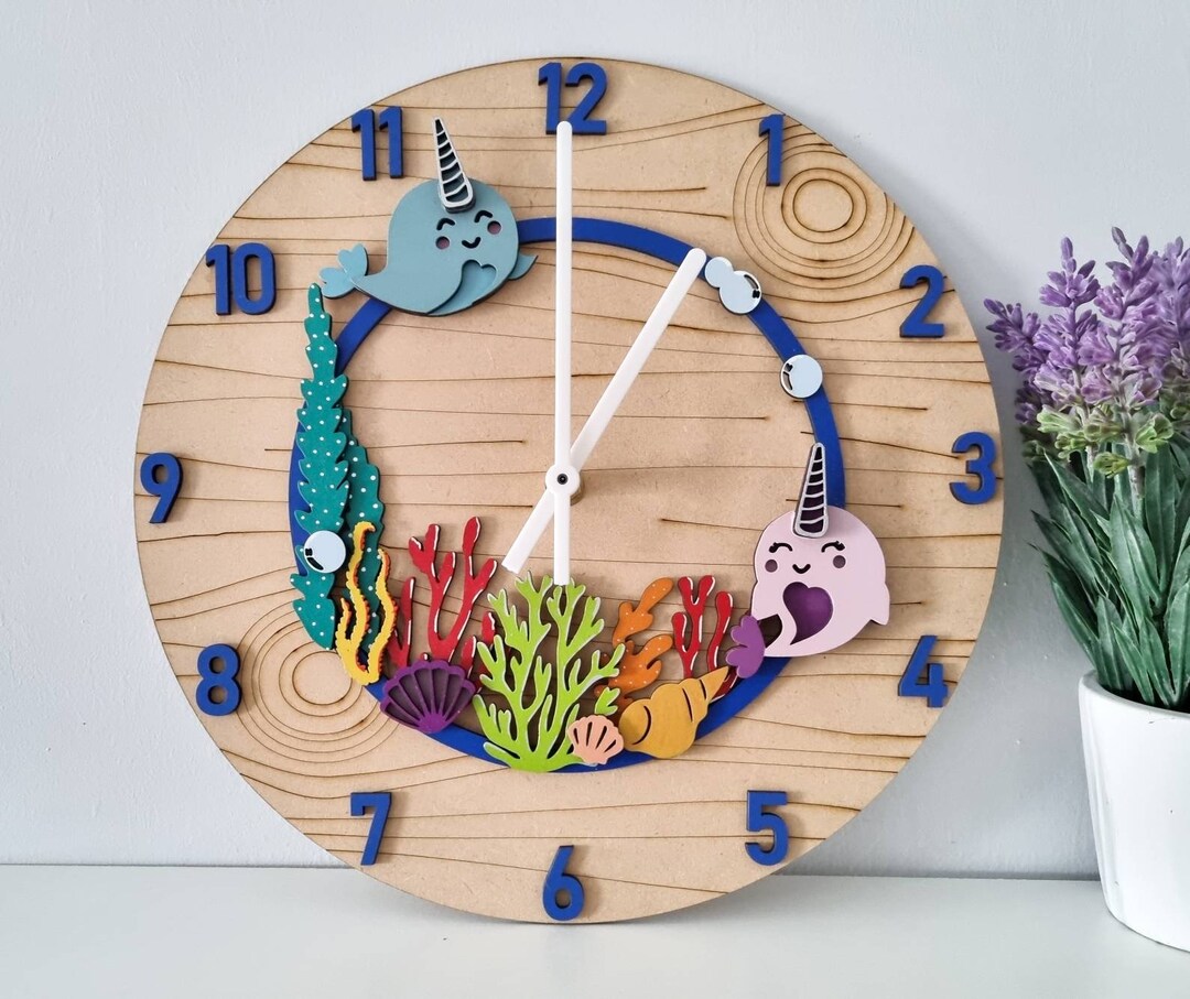 Narwhal, Under the Sea Themed Clock. Wall Art, Time Teller. - Etsy