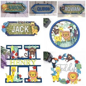 Personalised Jungle / Safari Animals Door Wall Sign Letter. Monkey ...