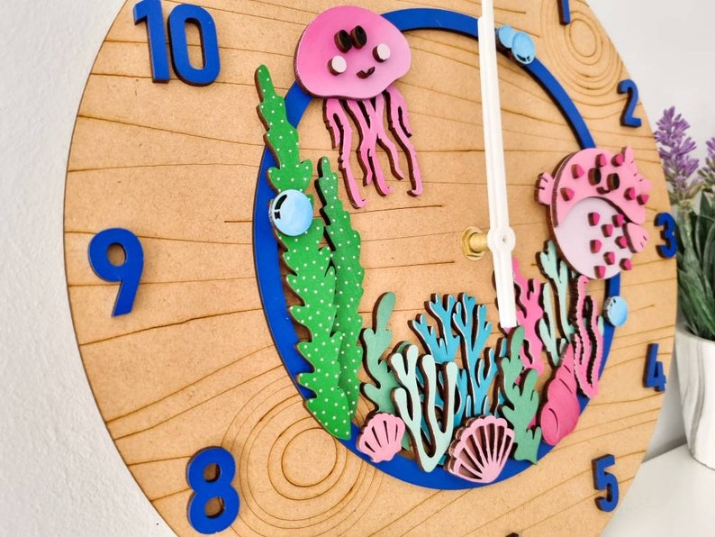 Jelly Fish & Puffer Fish Under the Sea Themed Clock. Wall Art | Etsy