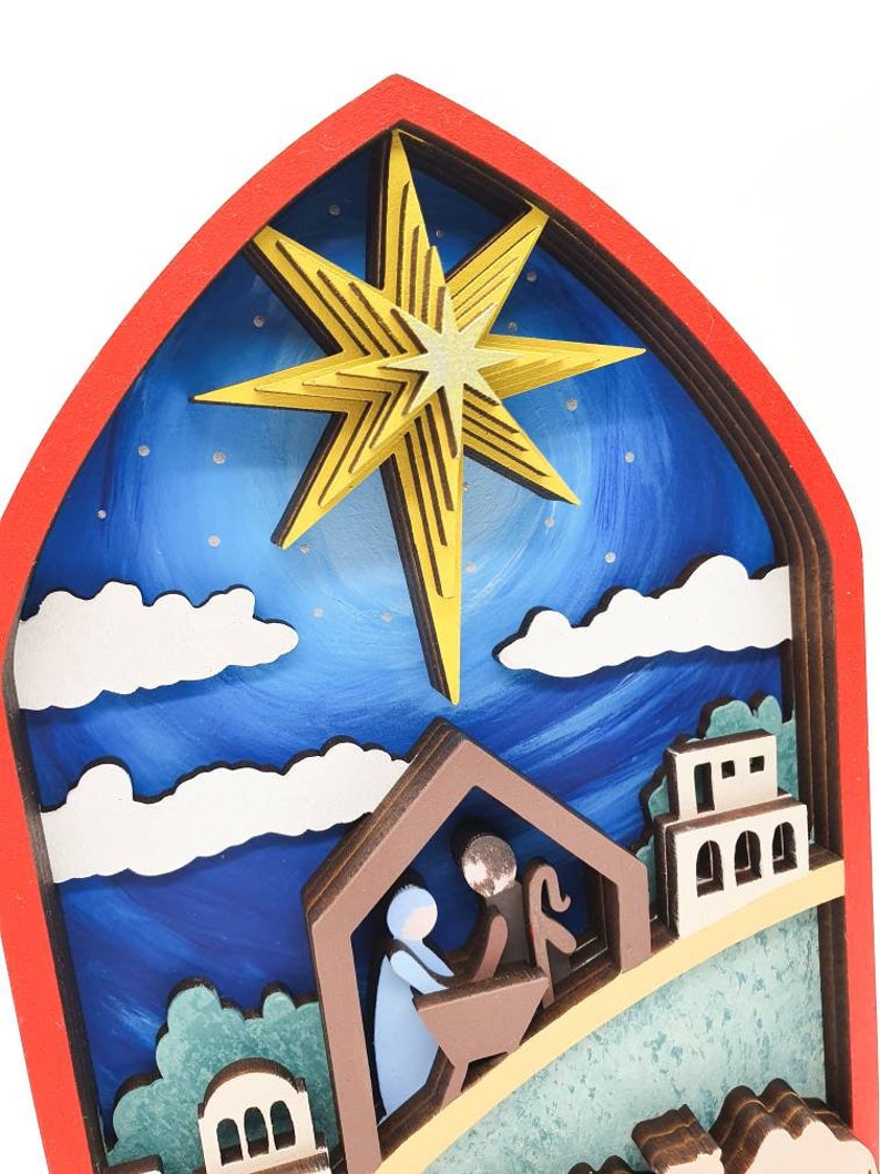 Nativity scene 3D multi layered wooden decoration | Etsy