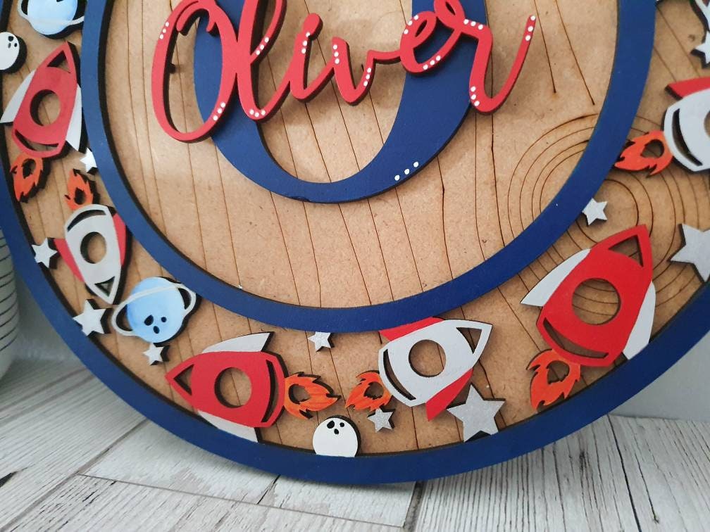 Personalised Space Rocket Circle Plaque. Wall Art Door Name - Etsy UK