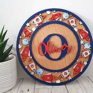 Personalised Space Rocket Circle Plaque. Wall Art, Door Name Sign - Etsy UK
