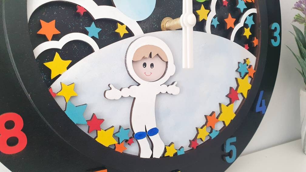 3D Space Themed Wall Clock. Galaxy Moon Astronaut Bedroom | Etsy UK