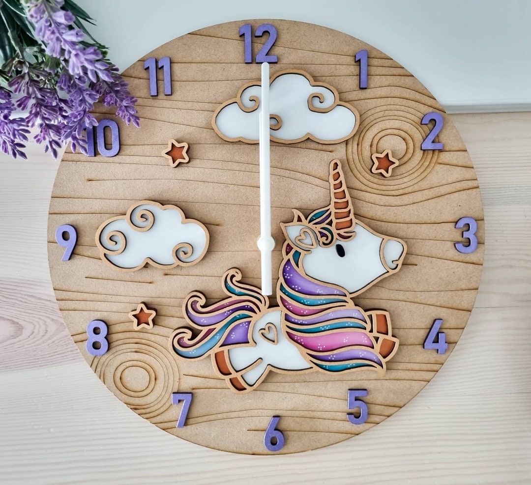 Unicorn Themed Wall Clock. Bedroom, Nursery Art, Time Teller. - Etsy