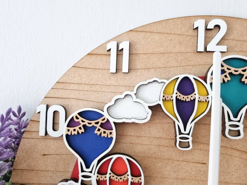 Hot Air Balloon Themed Wall Clock. Bedroom, Nursery Art, Time Teller ...