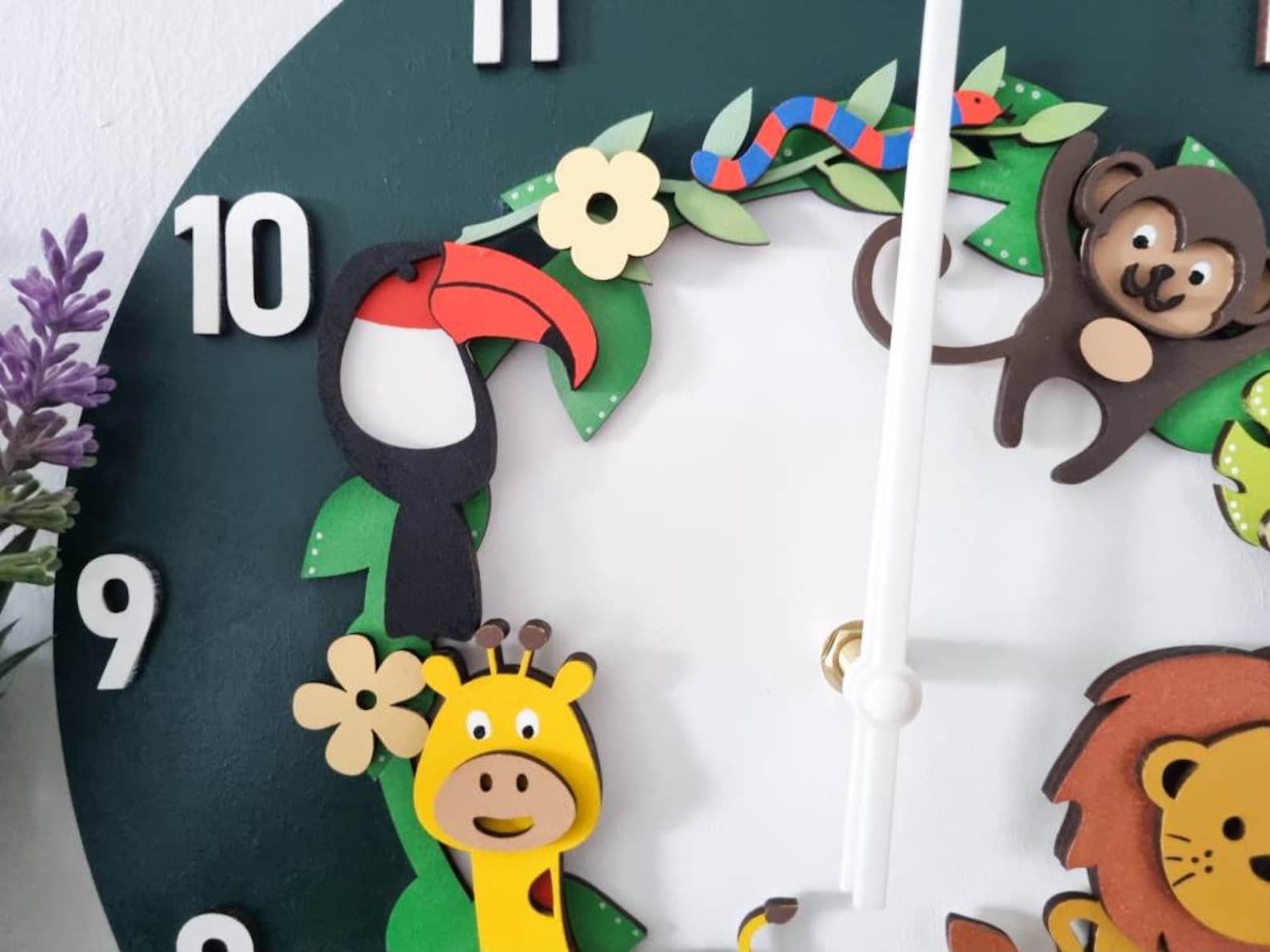 CLOCK Jungle / Safari Animals Clock. Monkey, Lion and Giraffe Bedroom ...