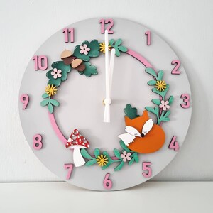 Woodland Fox Themed Wall Clock. Bedroom, Nursery Art, Time Teller. - Etsy