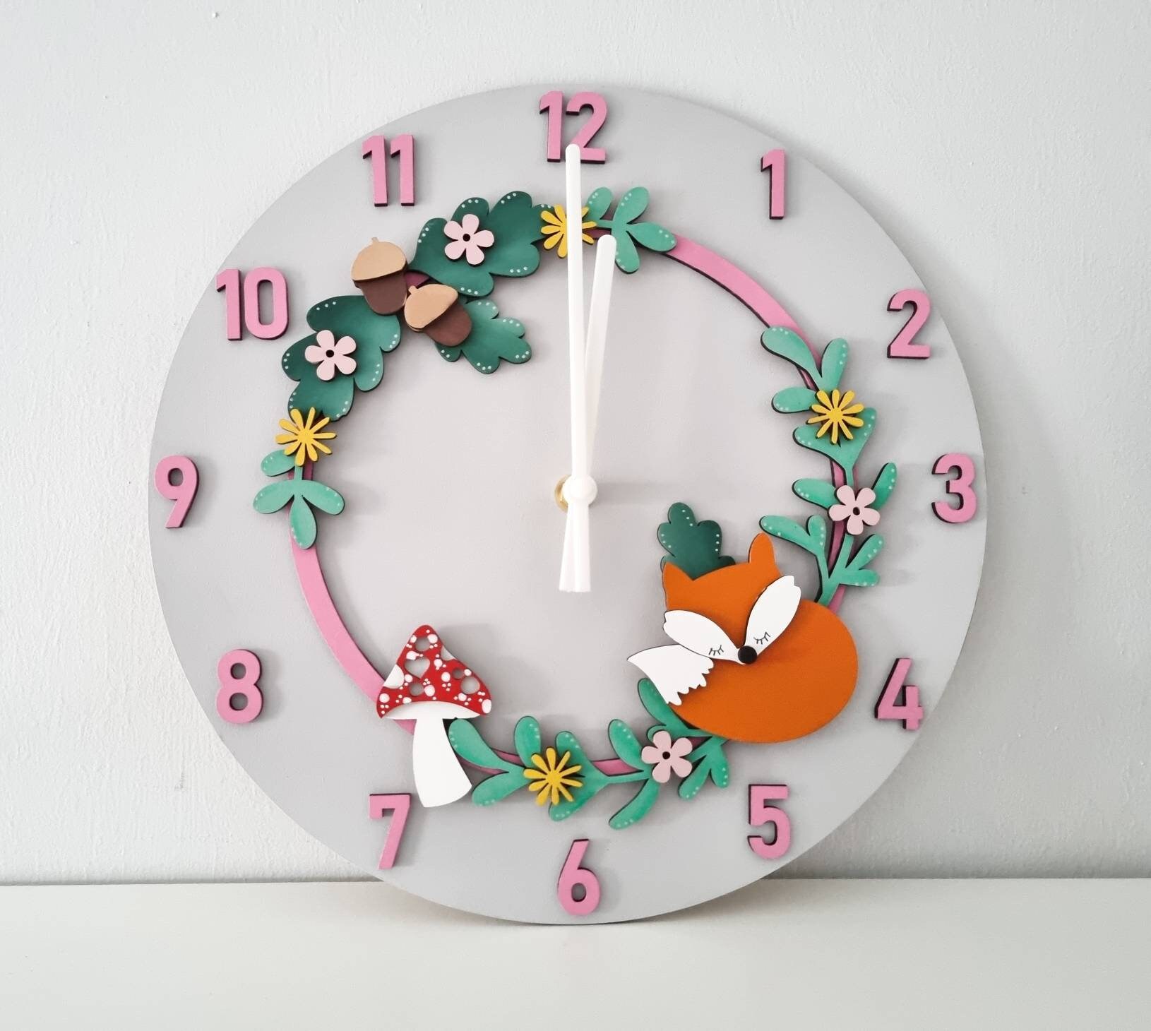 Woodland Fox Themed Wall Clock. Bedroom Nursery Art Time - Etsy UK