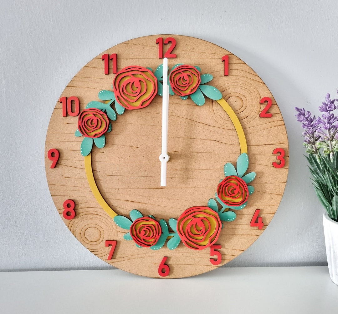 Rose Floral / Flowers Clock. Wall Art, Time Teller. - Etsy