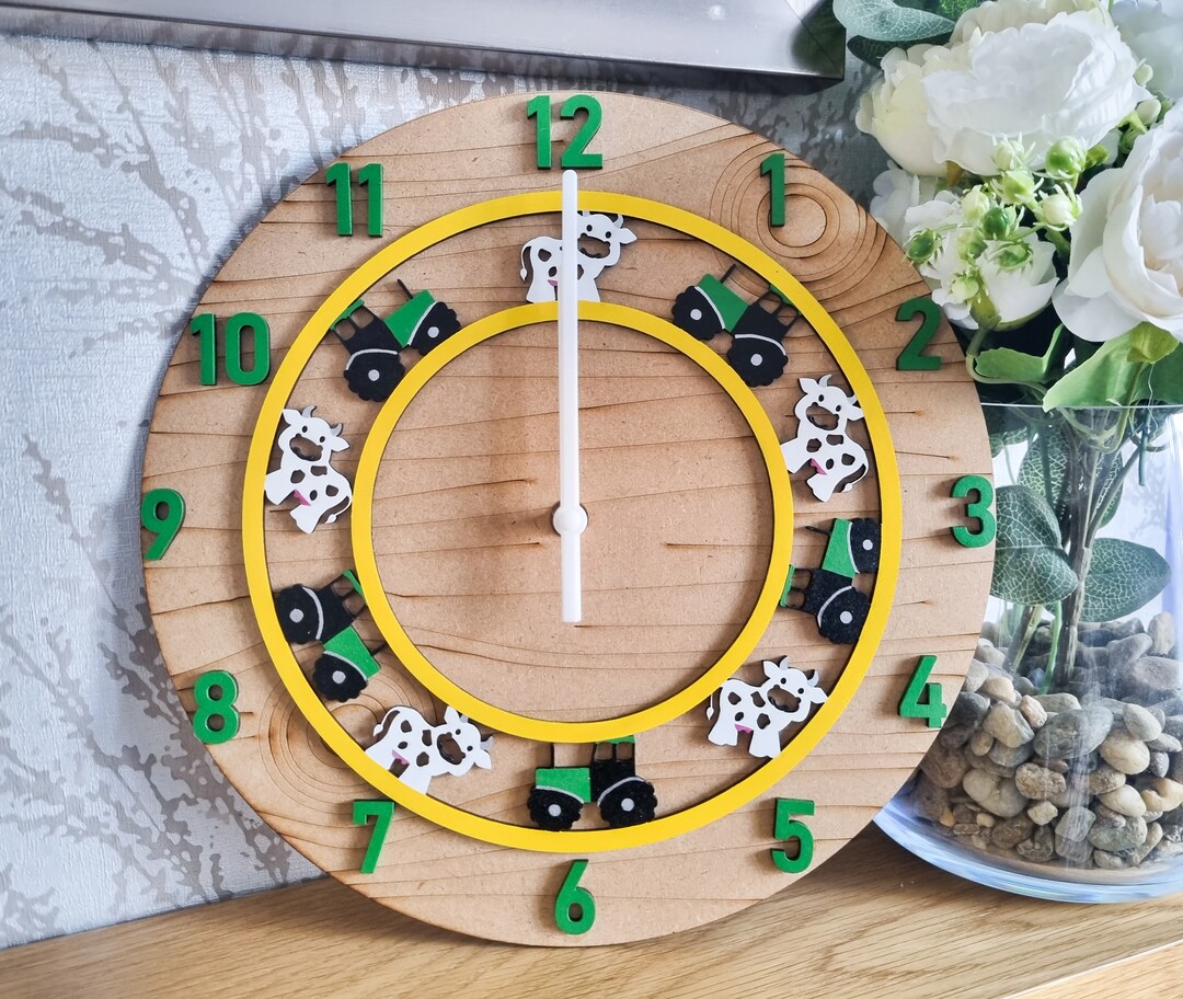 Tractor, Cow and Farming Themed Wall Clock. Bedroom, Nursery Art, Time ...
