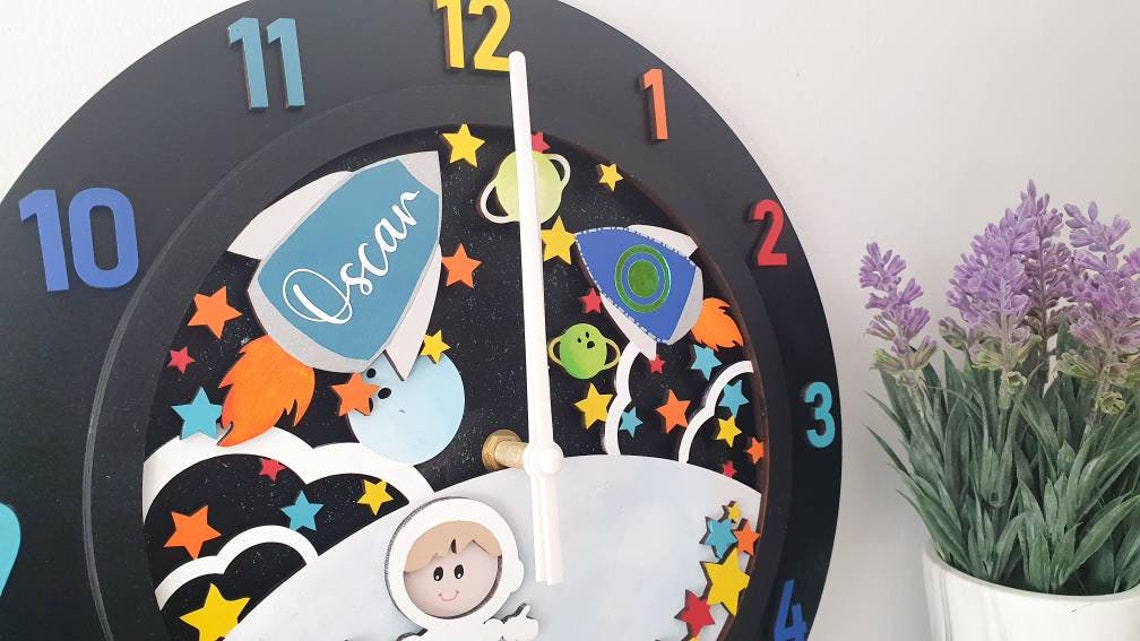 3D Space Themed Wall Clock. Galaxy Moon Astronaut Bedroom - Etsy UK