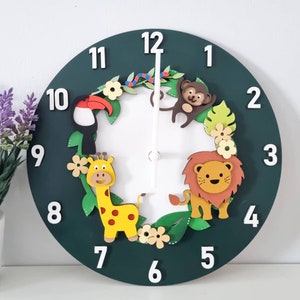 CLOCK Jungle / Safari Animals Clock. Monkey, Lion and Giraffe Bedroom ...