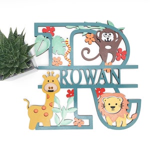 Personalised Jungle / Safari Animals Door Wall Sign Letter. Monkey ...
