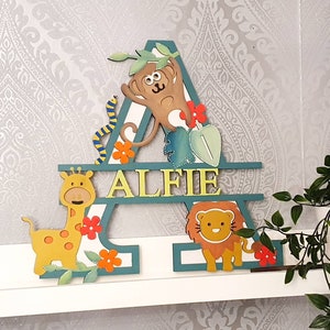 Personalised Jungle / Safari Animals Door Wall Sign Letter. Monkey ...