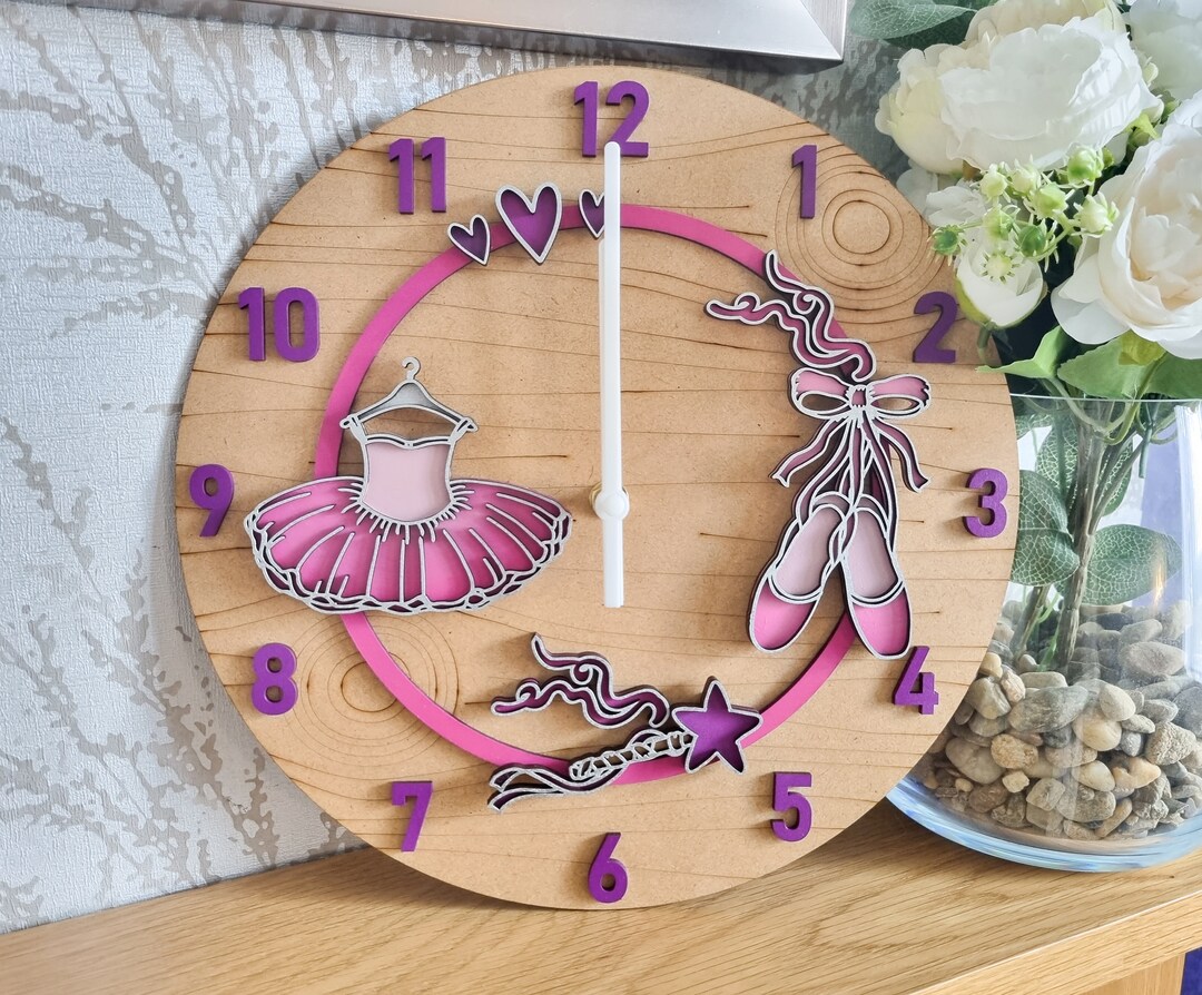 Ballerina / Ballet Themed Wall Clock. Bedroom, Nursery Art, Time Teller ...