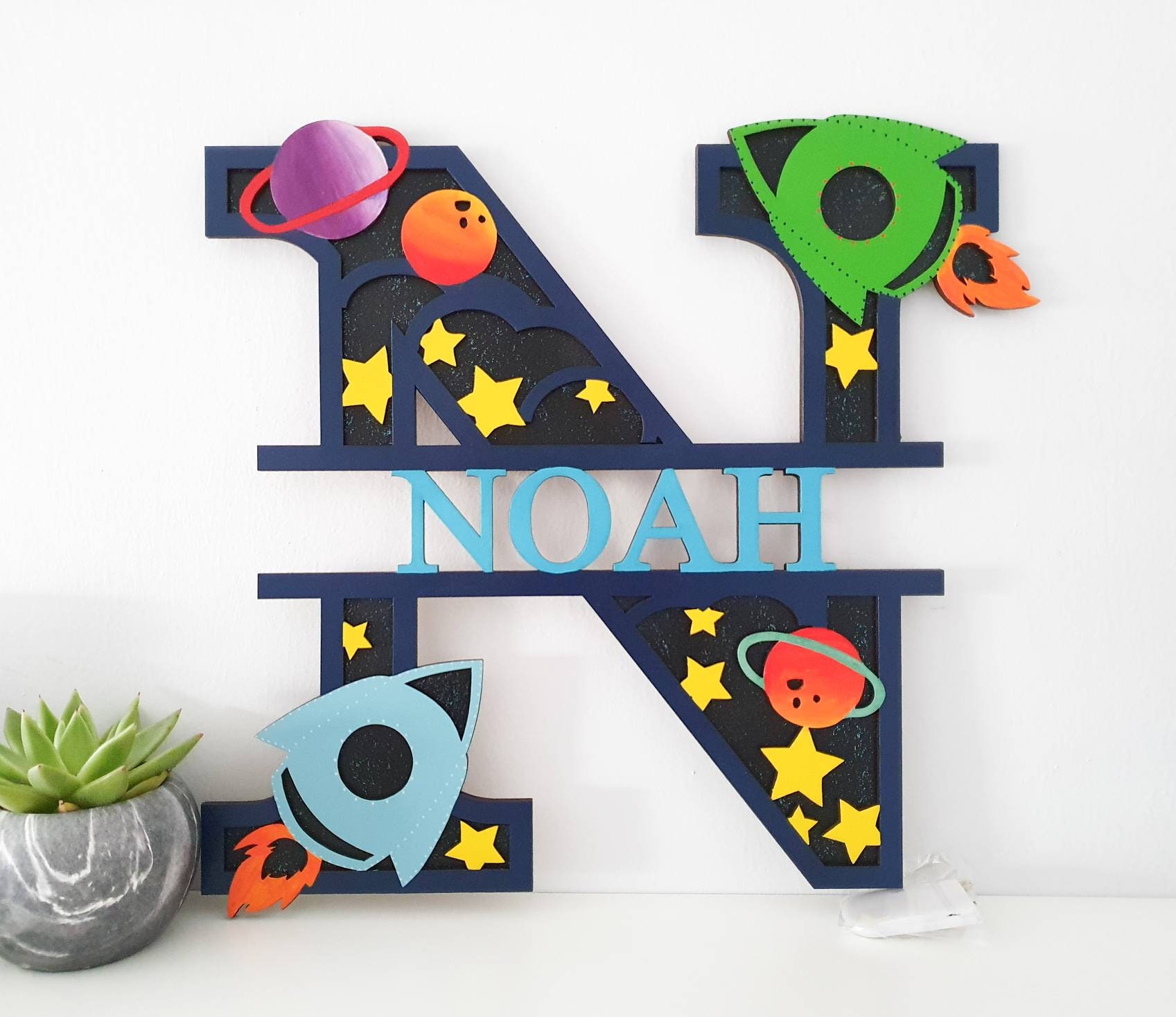 Personalised Space Rocket Themed Letter. Bedroom Decoration - Etsy UK