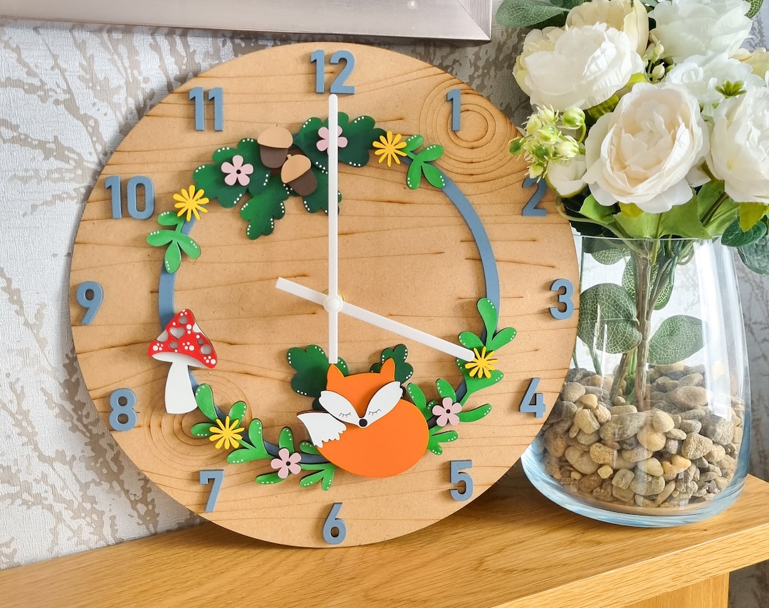 Woodland Fox Themed Wall Clock. Bedroom, Nursery Art, Time Teller. - Etsy
