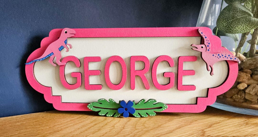 Dinosaur Themed Personalised Wooden Door Signs. Children's Bedroom Name ...