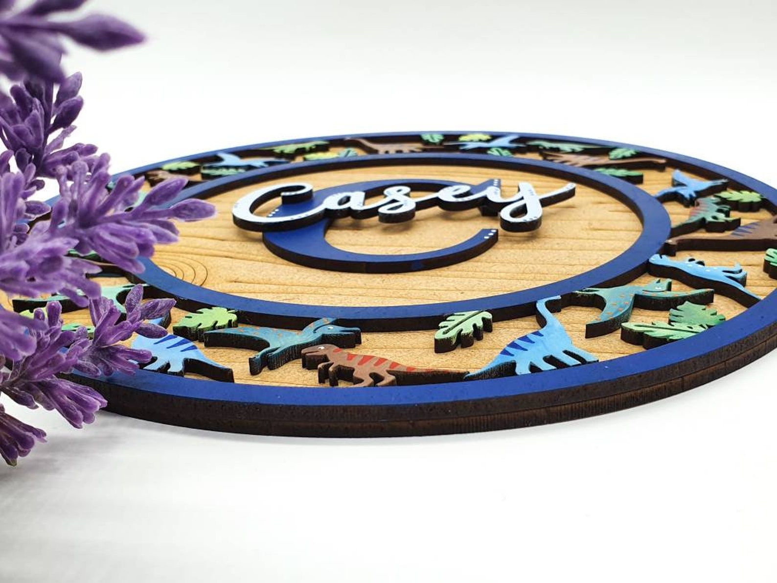 Personalised Dinosaur Circle Plaque. Wall Art, Door Name Sign - Etsy