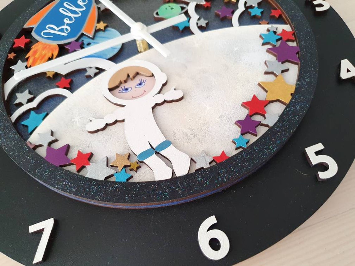 3D Space themed wall clock. Galaxy moon astronaut bedroom | Etsy