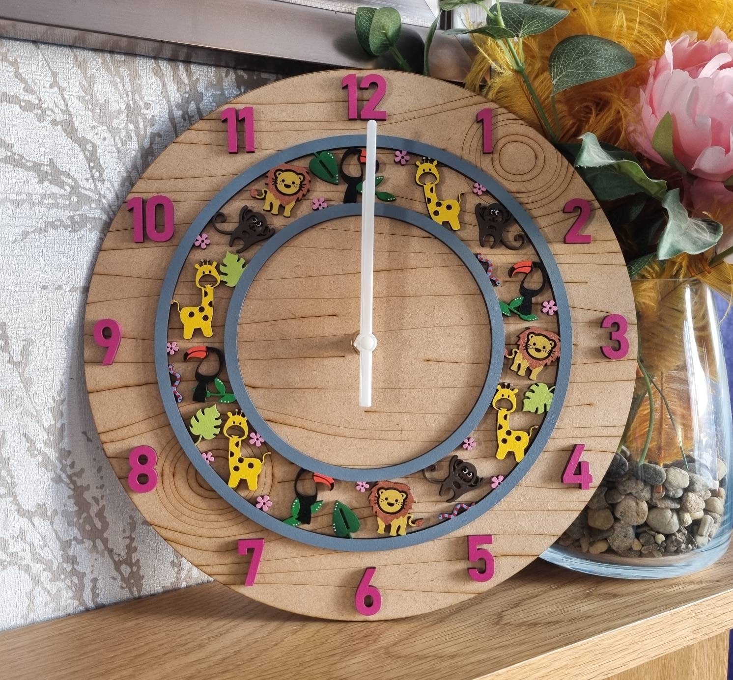 CLOCK Jungle / Safari Animals Clock. Monkey, Lion and Giraffe Bedroom ...