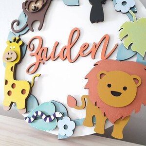 Personalised Jungle / Safari Animals Wreath. Monkey, Lion and Giraffe ...