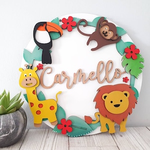 Personalised Jungle / Safari Animals Wreath. Monkey, Lion and Giraffe ...