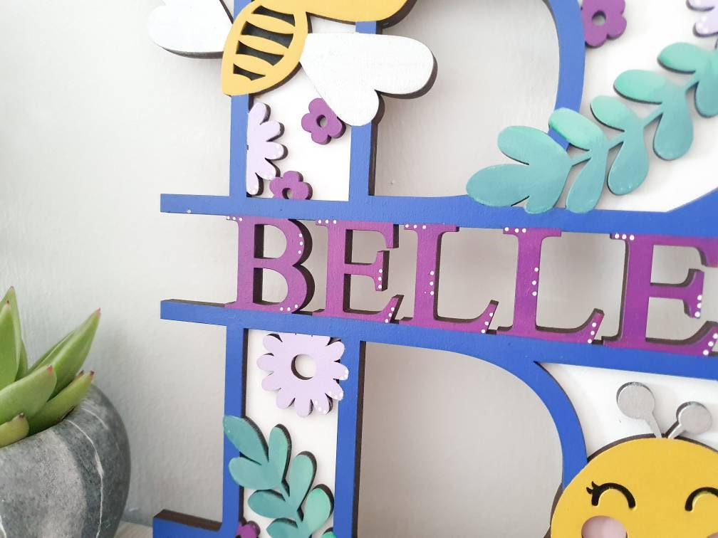 Personalised Bumble Bee Themed Letter. Bedroom Decoration Initial. Full ...