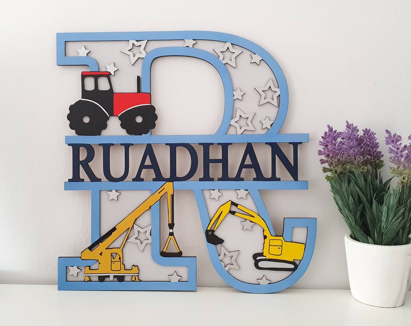 Personalized Tractor Construction Letter: MDF Bedroom Wall Decor - Etsy