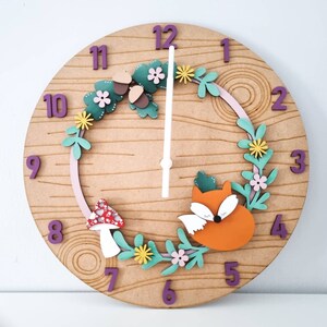 Woodland Fox Themed Wall Clock. Bedroom, Nursery Art, Time Teller. - Etsy
