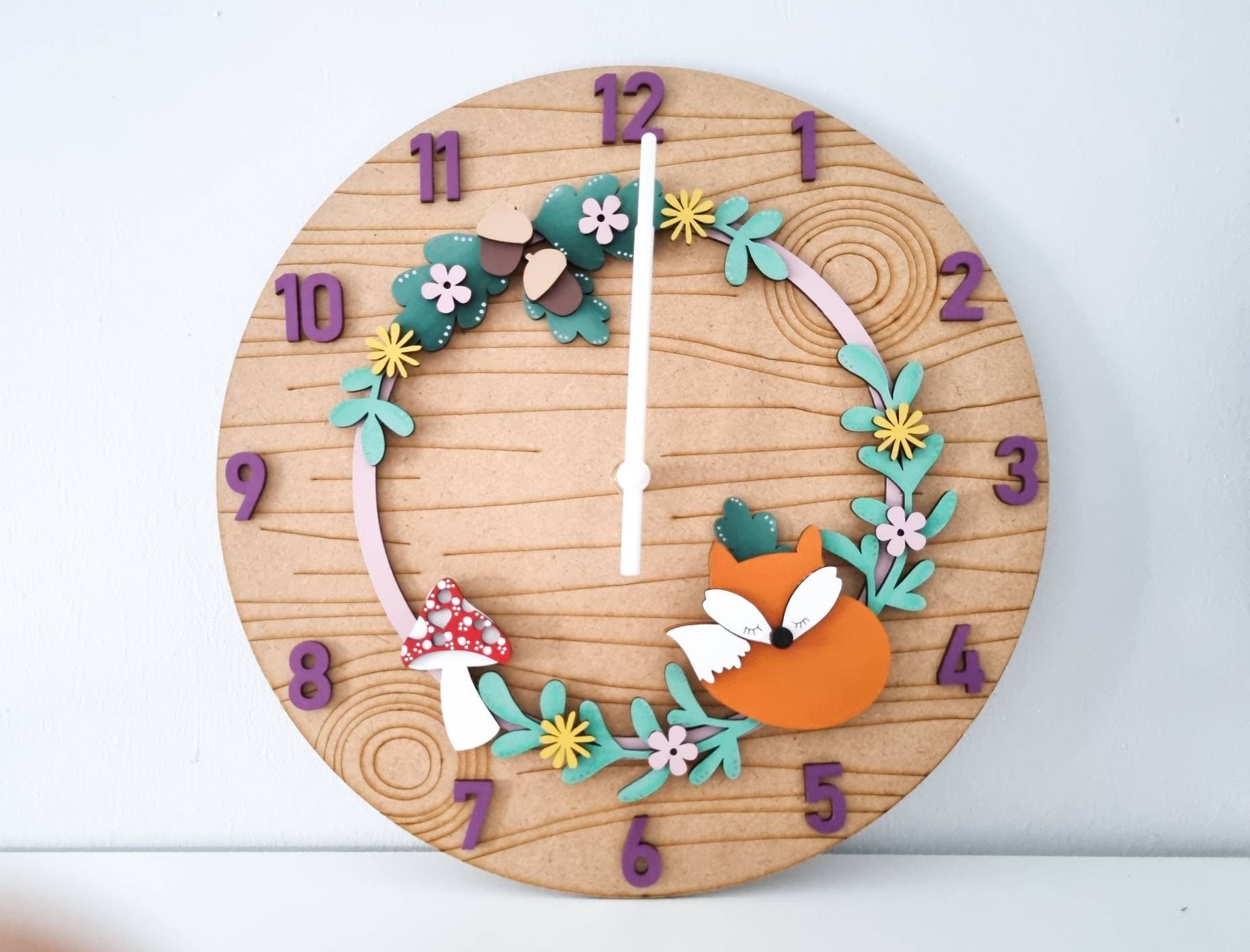 Woodland Fox Themed Wall Clock. Bedroom, Nursery Art, Time Teller ...