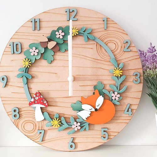 Woodland Themed Personalised Clock. Wall Art Time Teller. - Etsy