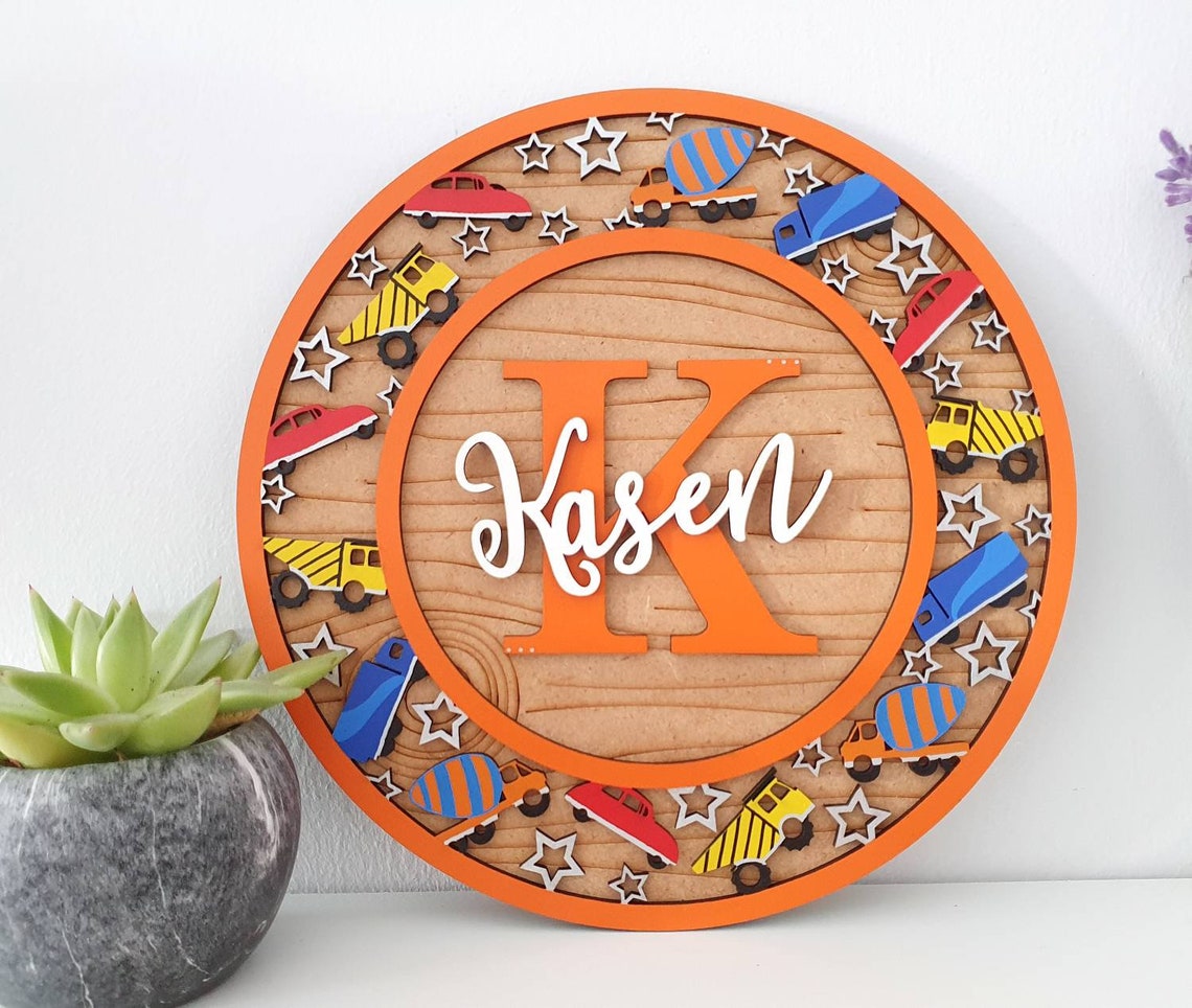 Personalised Vehicles Circle Plaque. Construction / Transport Wall Art ...