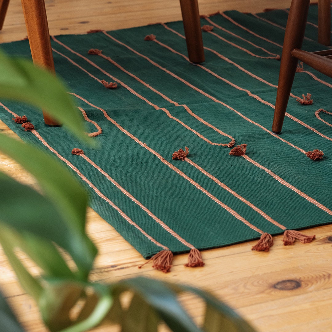 Green Flatwoven Cotton Kilim Rug Living Room Area Rug Runner - Etsy