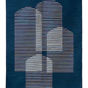 Blue Flatwoven Kilim Rug | Geometric Cotton Rug | Art Deco | Area ...