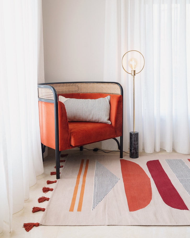 Modern Flatwoven Cotton Kilim Rug Beige Burnt Orange Copper - Etsy