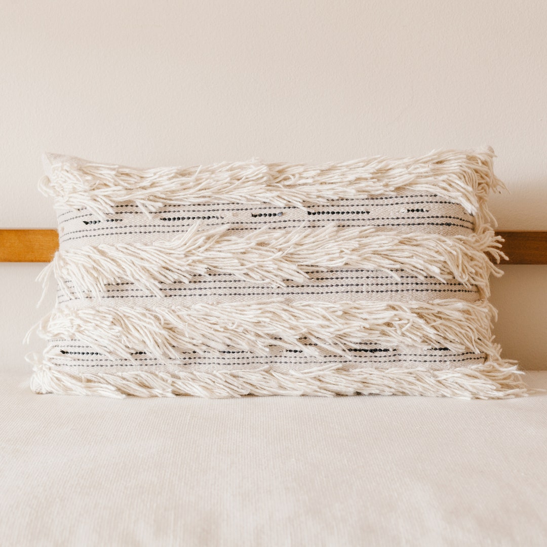 Off White Boho Throw Pillow | Decorative Lumbar Pillowcases | Wool ...